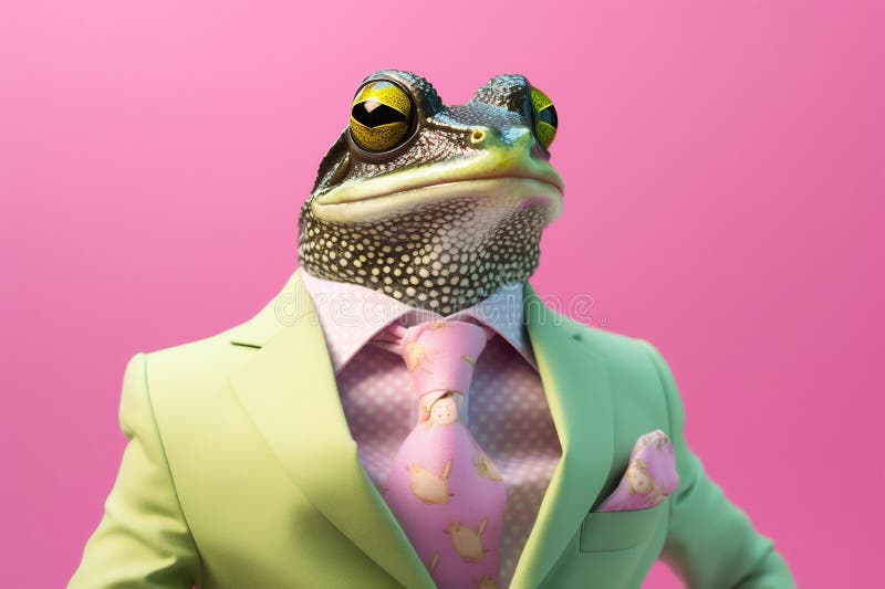 Frog in a Green Jacket and Pink Tie Stock Illustration - Illustration ...