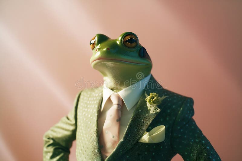 Frog in a Green Jacket and Pink Tie Stock Image - Image of beautiful ...