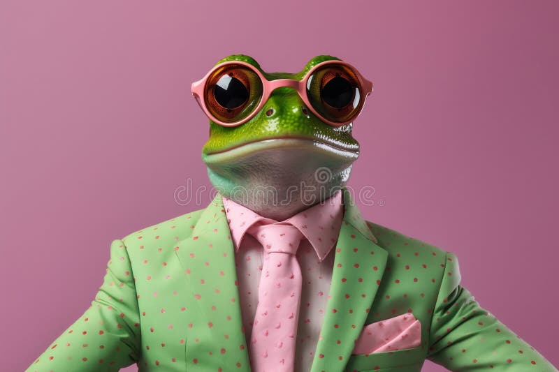 Frog in a Green Jacket and Pink Tie Stock Image - Image of animal, head ...