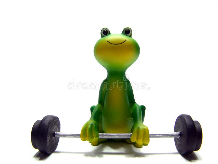Miniature Frog Lifting Barbell Stock Photo - Image of muscle, strength ...