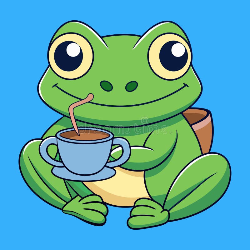 Frog Having Tea Vector Graphic Design Stock Illustration - Illustration ...