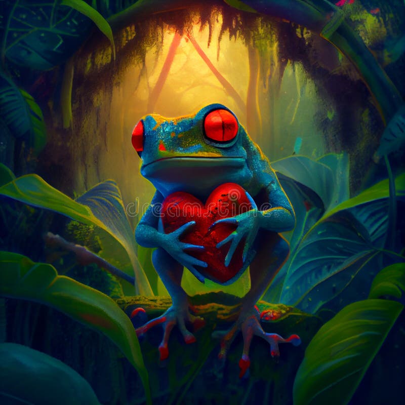 Frog with Heart in Forest. AI Generative Stock Illustration ...
