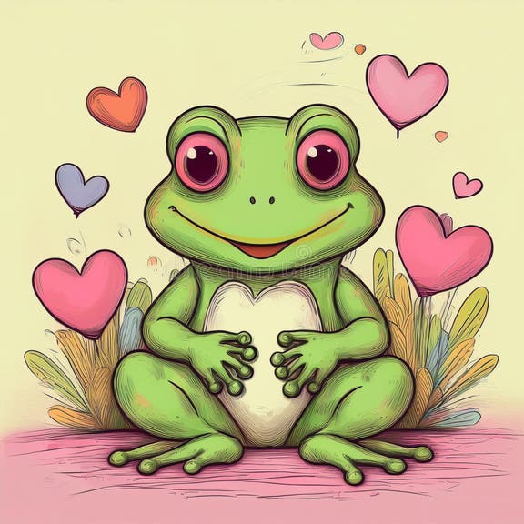 Frog with Hearts and Easter Eggs Cartoon Stock Image - Image of green ...