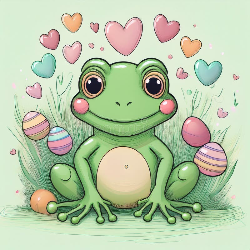 Frog with Hearts and Easter Eggs Cartoon Stock Photo - Image of poster ...