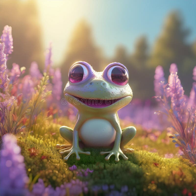 Frog in heather cartoon stock image. Image of cartoon - 374641395