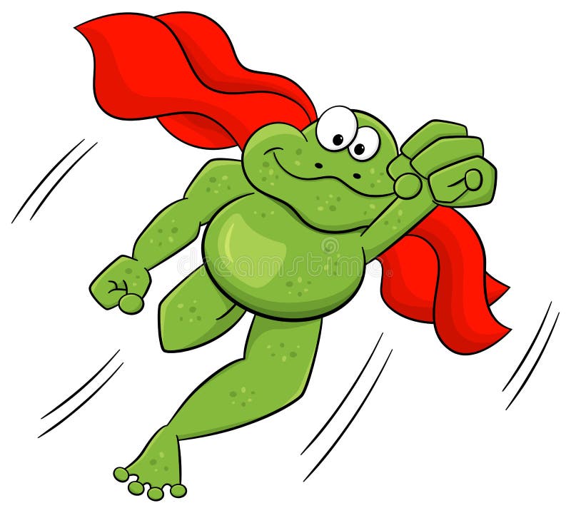 Frog Superhero Cartoon Character Flying Over The City Stock ...