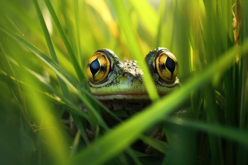 Frog Hiding in Grass, Preparing To Ambush Fly Stock Photo - Image of ...