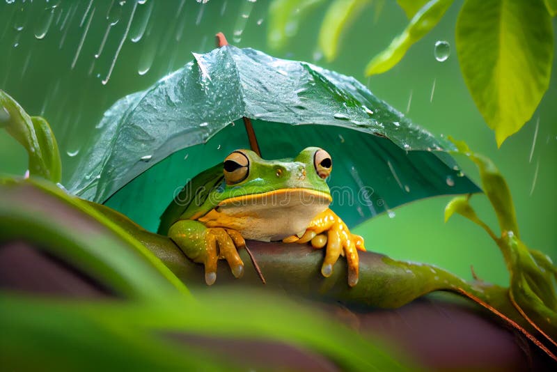 Frog Hiding from the Rain Under an Umbrella. AI Generated Stock ...