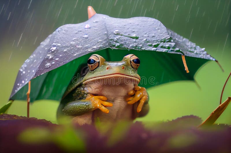 Frog Hiding from the Rain Under an Umbrella. AI Generated Stock ...