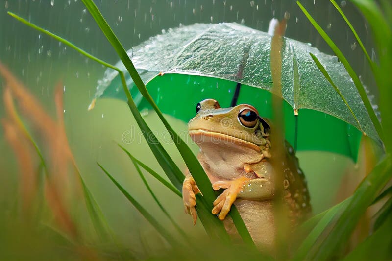 Frog Hiding from the Rain Under an Umbrella. AI Generated Stock Photo ...