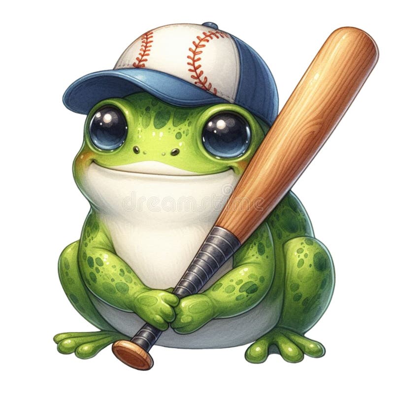 Frog Holding a Baseball Bat Clipart Watercolor Stock Vector ...