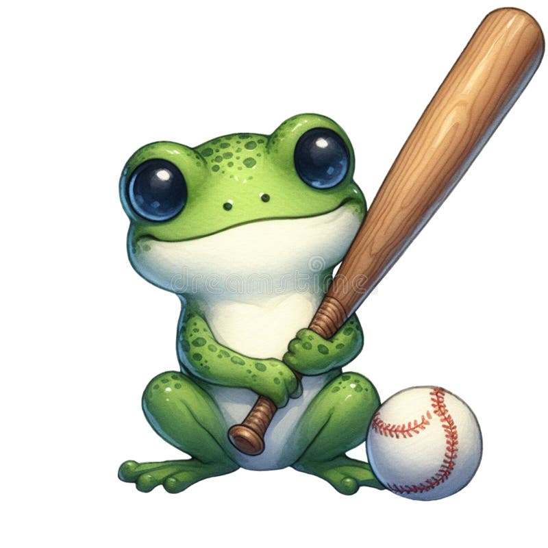Frog Holding a Baseball Bat Clipart Watercolor Stock Vector ...