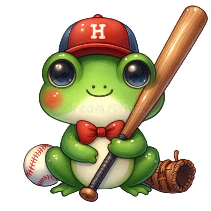Frog Holding a Baseball Bat Clipart Watercolor Stock Vector ...