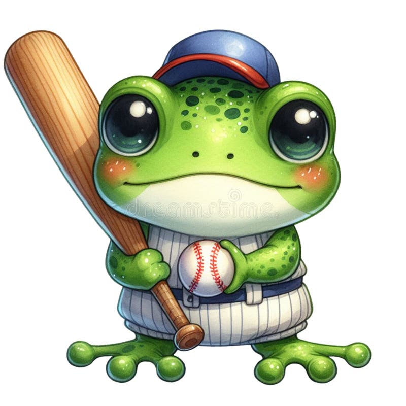 Frog Holding a Baseball Bat Clipart Watercolor Stock Vector ...