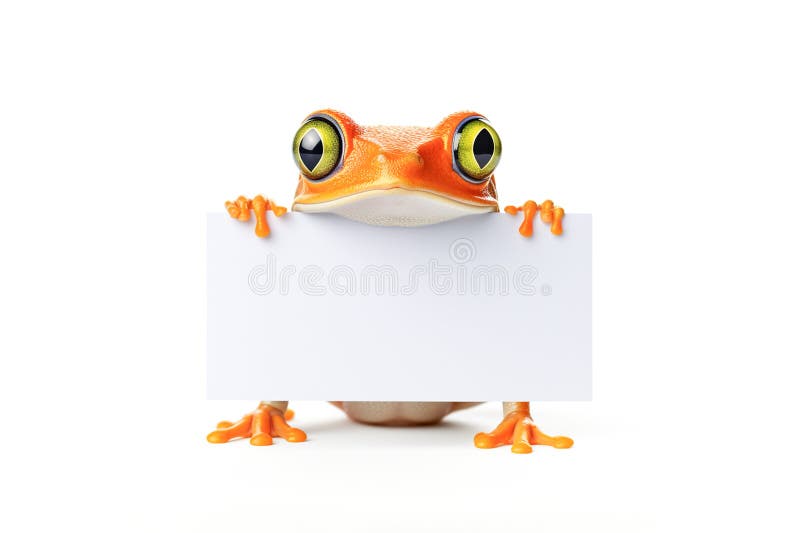 Frog Holding a Blank White Banner or Card Stock Illustration ...