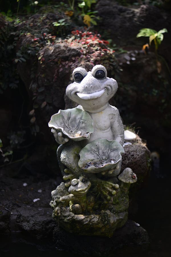 Frog stock image. Image of fountain, lotus, green, garden - 266645469
