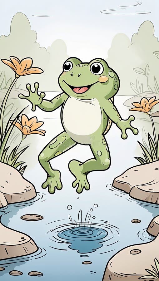 Frog Jumping Out of the Water. Vector Illustration of a Cartoon Toad ...