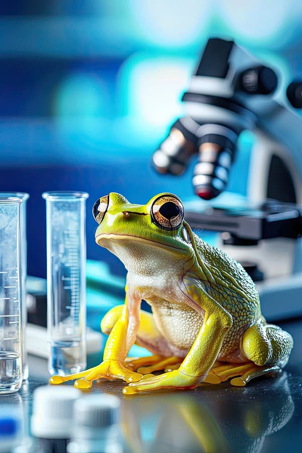 Frog in the Laboratory. Generated by Ai Stock Image - Image of white ...