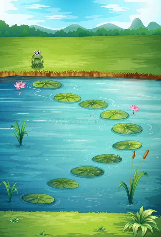 A frog and a lake stock illustration. Illustration of drawing - 29373545
