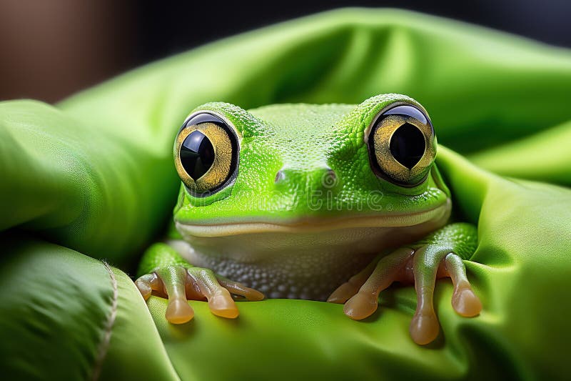 Frog on Leaf. Close-up of an Australian Green Tree Frog Stock ... Frog on Leaf. Close-up of an Australian Green Tree Frog Stock ...