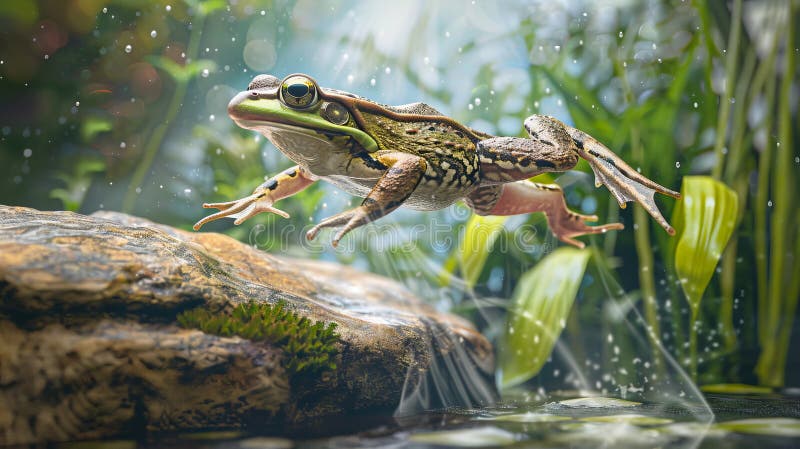 Frog Leaping through Lush Tropical Environment Stock Image - Image of ...