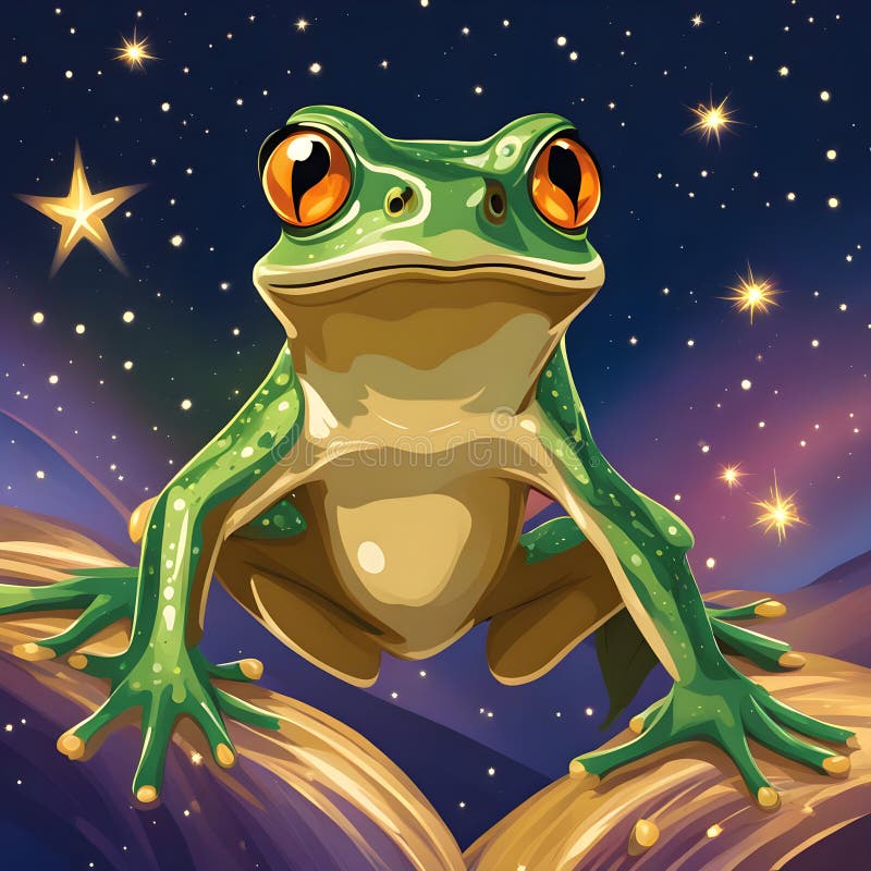 A Frog in the Background of Celestial Light and Twinkling Stars Stock ...