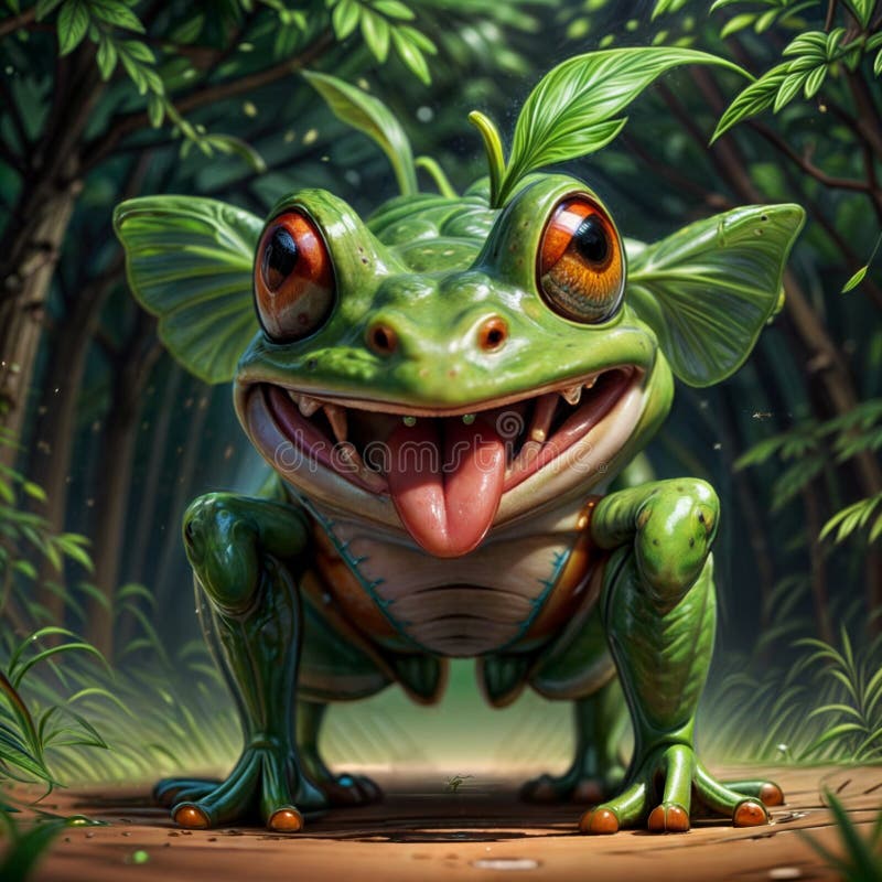 Frog Lizard Drawn with Paints in Cartoon Style. for Print, Postcard ...