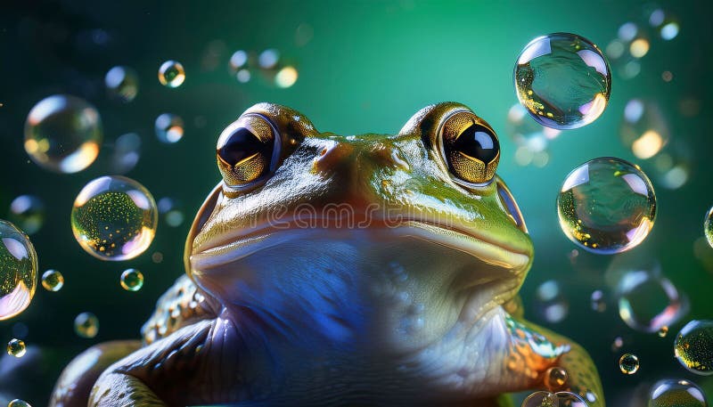 A Frog is Looking at the Camera with Bubbles Surrounding it Stock ...