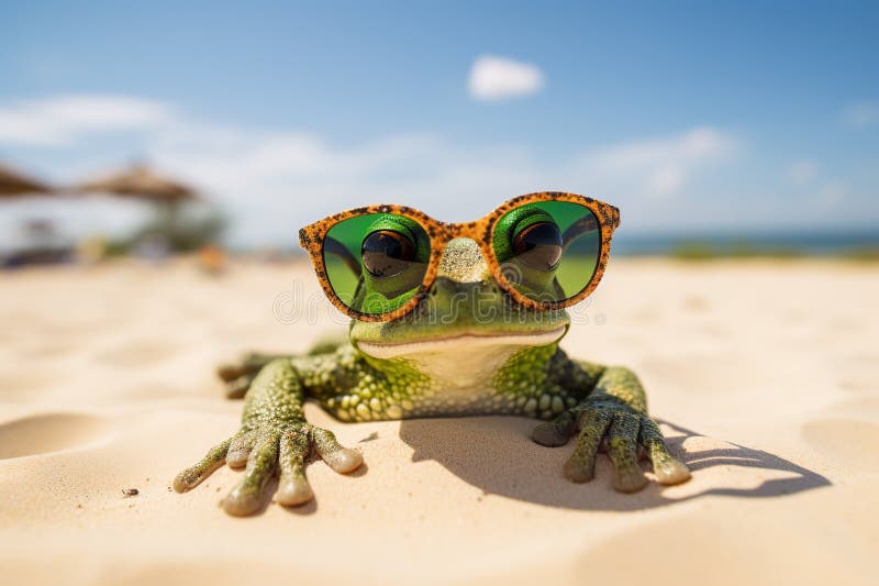 Frog Lying on a Sunny Beach. Generative AI Stock Illustration ...