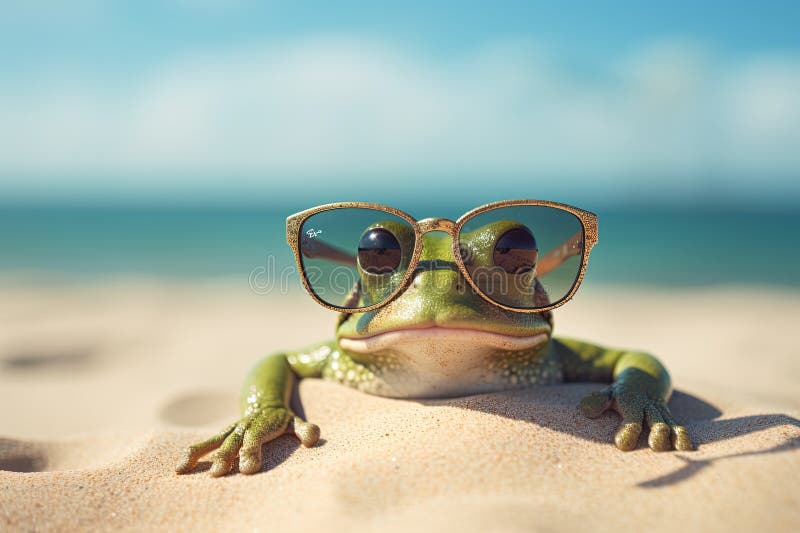Frog Lying on a Sunny Beach. Generative AI Stock Illustration ...