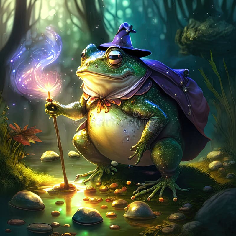 Frog with Magic Wand in the Forest, 3d Illustration. Generative AI ...