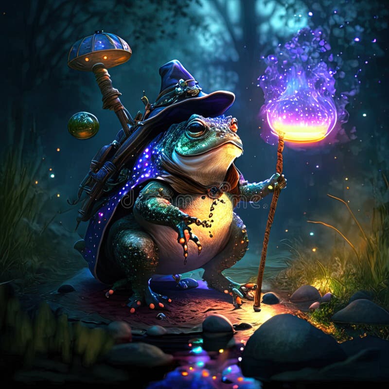 Frog with Magic Wand in the Forest. 3d Rendering. Generative AI Animal ...