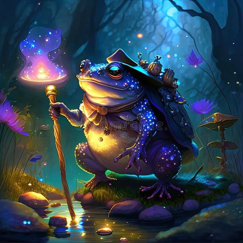 Frog with a Magic Wand in the Night Forest. 3d Rendering Generative AI ...