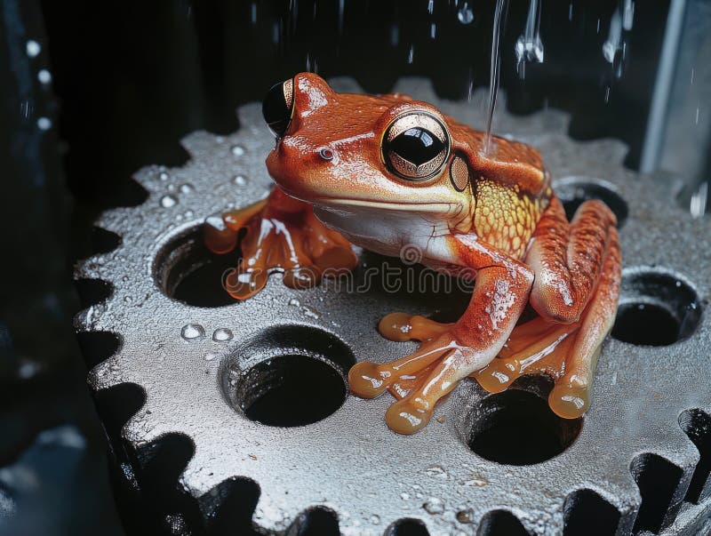 Frog on Metal Gear Wheel stock photo. Image of generated - 381911048