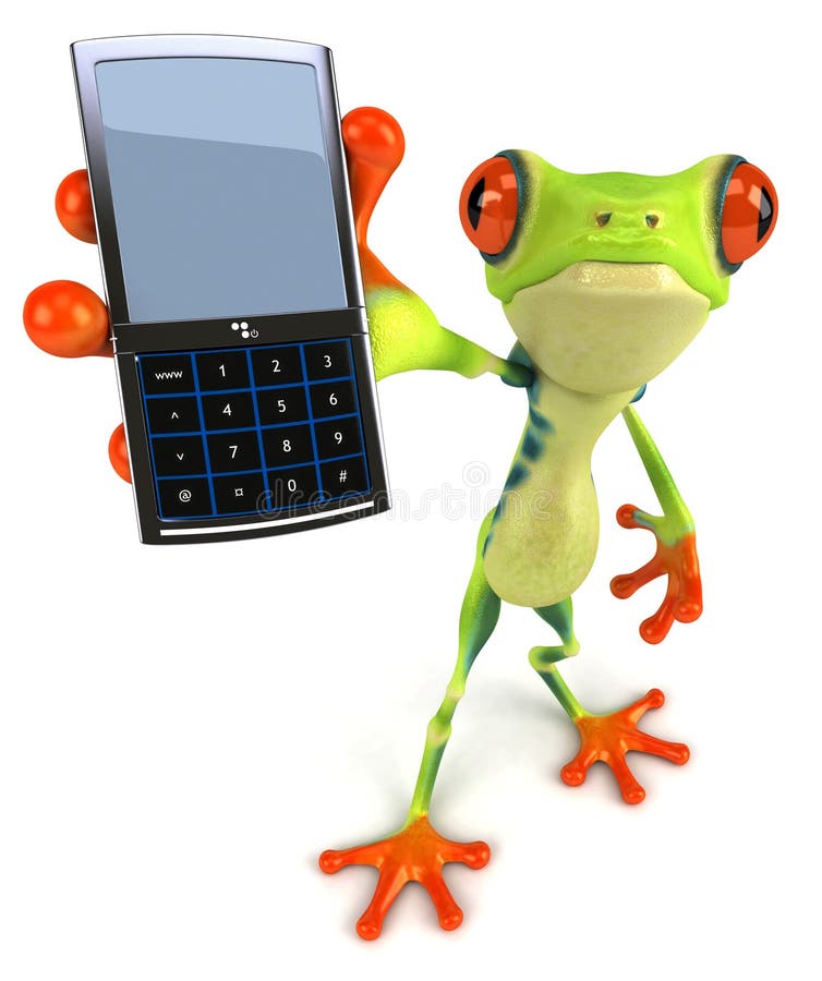 Frog with a mobile phone stock illustration. Illustration of closeup ...
