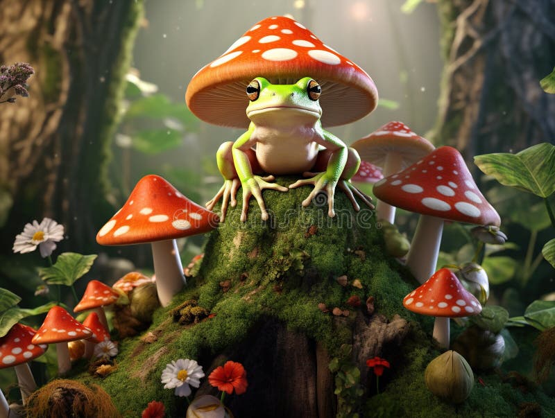 Frog on Mushroom Made with Generative AI Illustration Stock ...