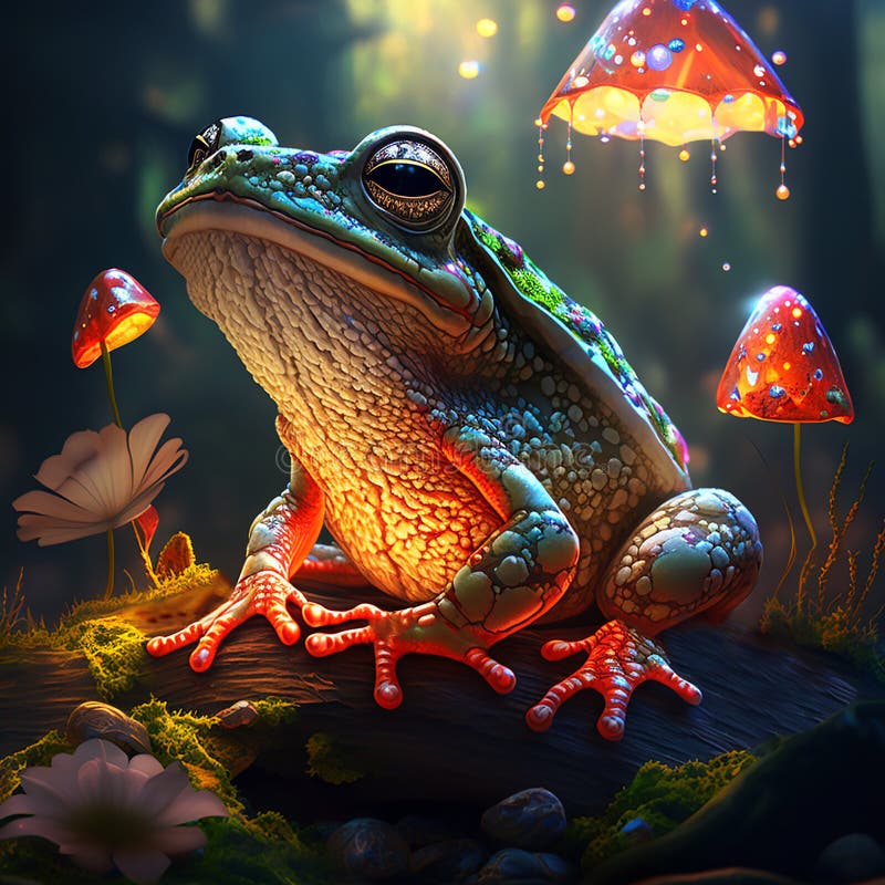 Frog and Mushrooms Magical Shining Magic 1 Stock Illustration ...