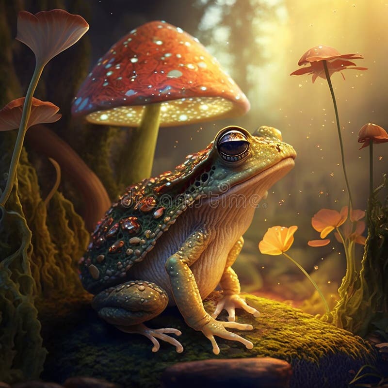 Frog and Mushrooms Magical Shining Magic 4 Stock Illustration ...