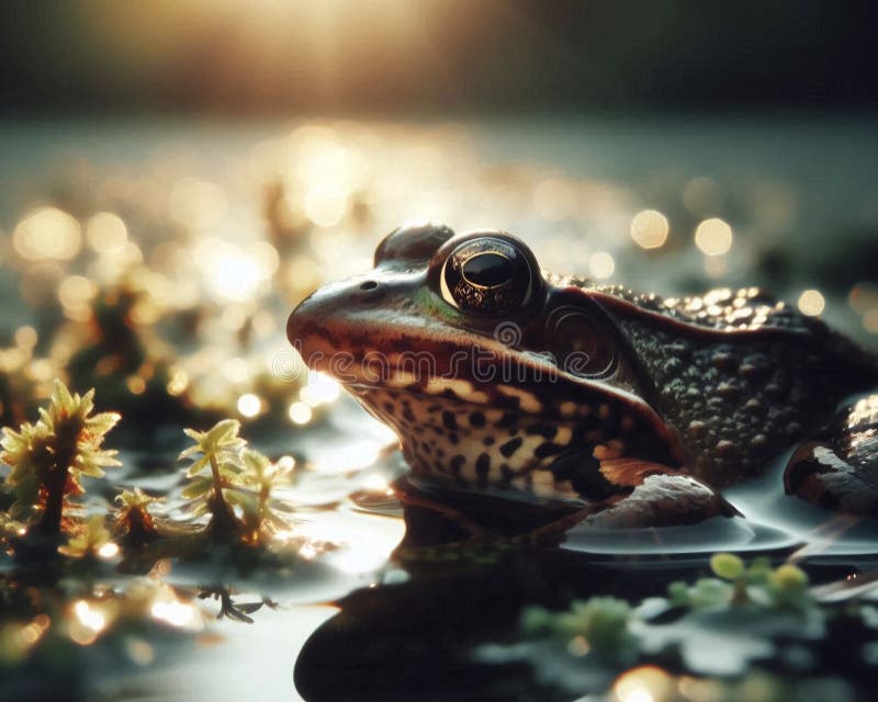 Frog in Natural Water Source on Natural Light Stock Illustration ...
