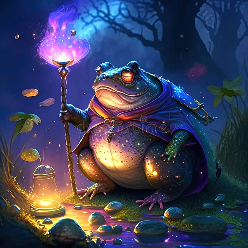 Frog in the Night Forest. 3d Rendering. Computer Digital Drawing ...