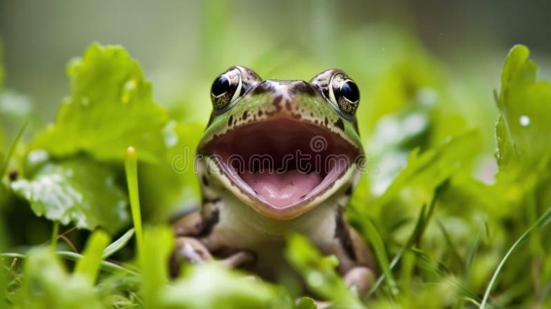 Frog with Open Mouth in Grass Stock Image - Image of wetlands, wildlife ...