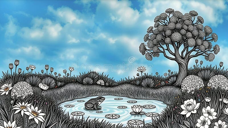 Frog in Pool Illustration Style Stock Illustration - Illustration of ...