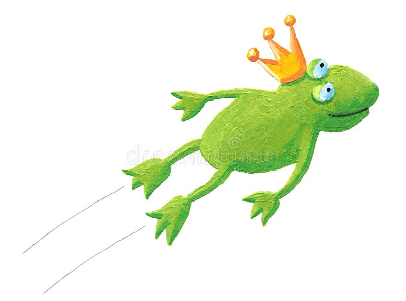 Frog prince jumping stock illustration. Illustration of green - 19656541