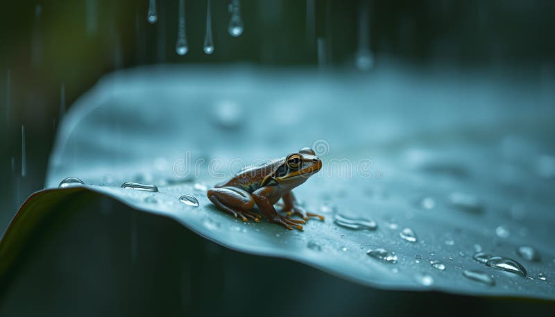 Frog in the Rain: a Tiny Creature in a Big World Stock Illustration ...