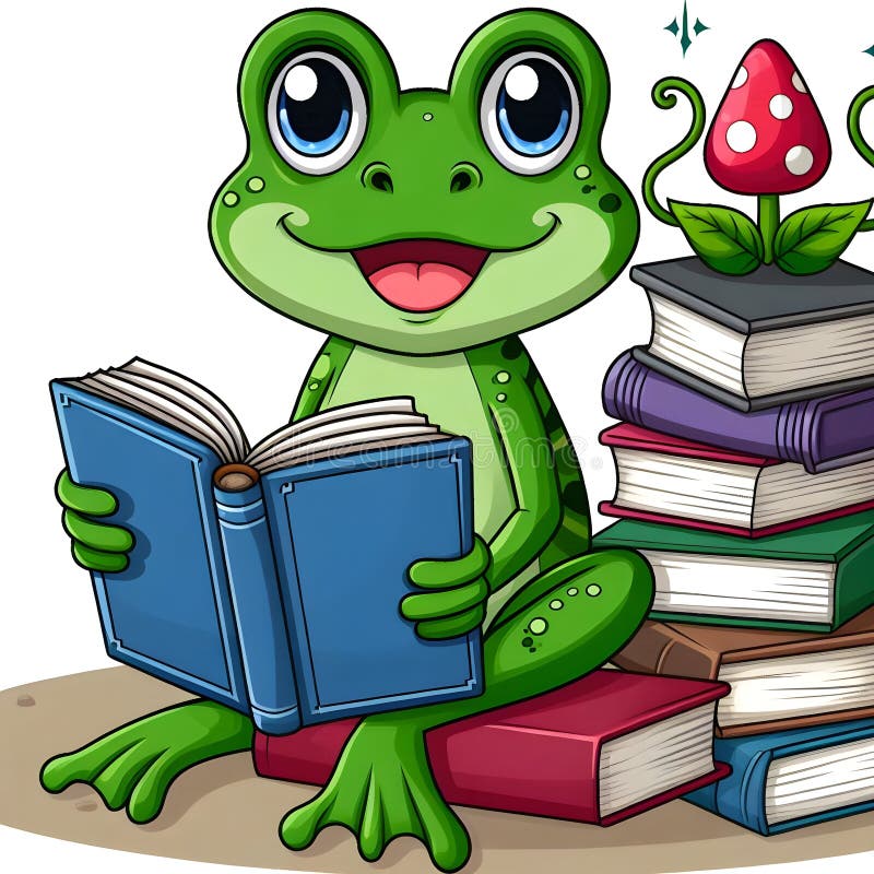 Frog reading the book stock illustration. Illustration of silhouette ...