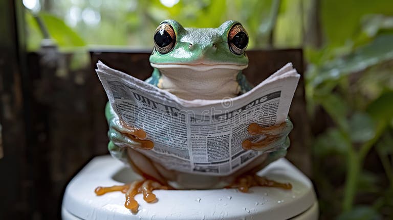 Frog Reading Newspaper on Toilet Stock Illustration - Illustration of ...