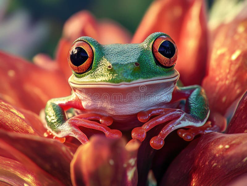 Frog on Red Flower stock image. Image of flower, fauna - 376272763