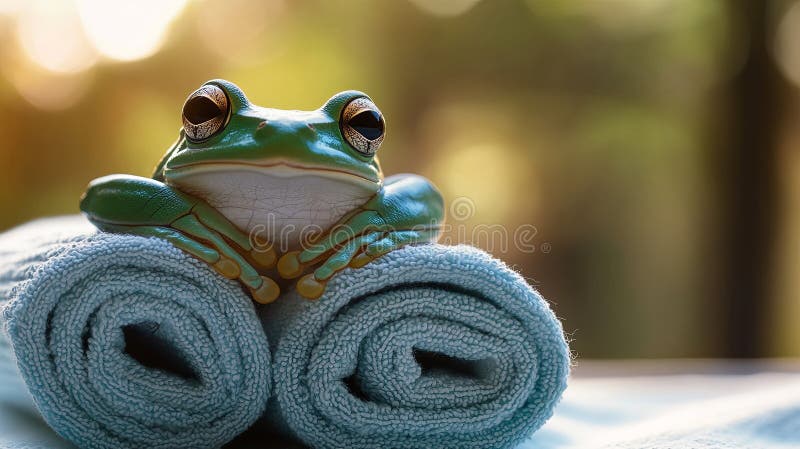 Frog Resting on Rolled Towel, Heat Shimmer Behind . Stock Photo - Image ...