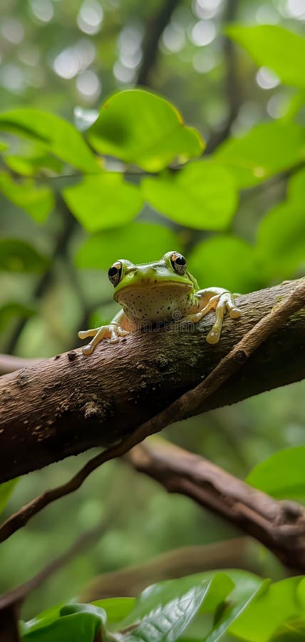A Frog Resting on a Tree Branch in Dense Jungles Stock Image - Image of ...