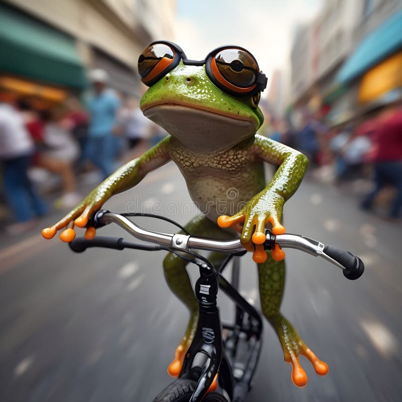 Frog Riding a Bicycle in a Crowded City Stock Illustration ...
